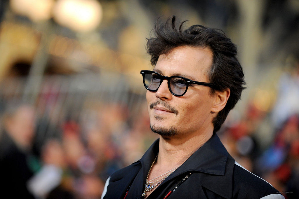 Gafas tipo Moscot Johnny Depp armazón negro lentes ligeramente azules ...